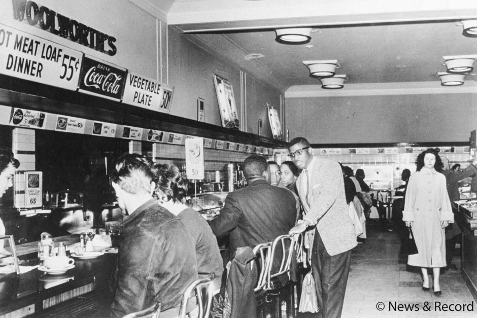 Sit-in protesters at the Woolworth's lunch counter