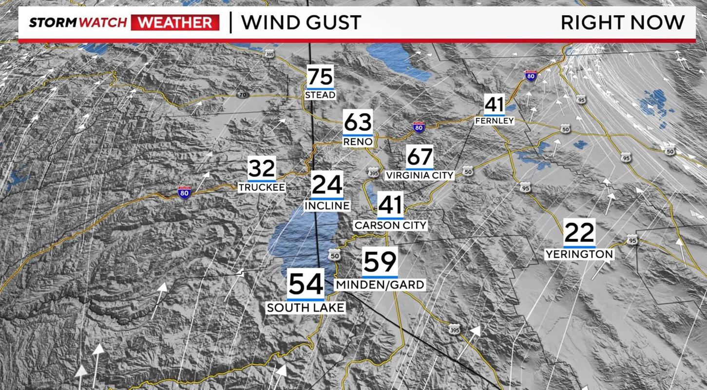 Wind gusts in Nevada and Sierra snow bring chain controls, power ...