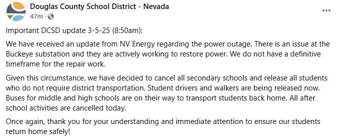 NV Energy restores power to Douglas County after earlier outage ...