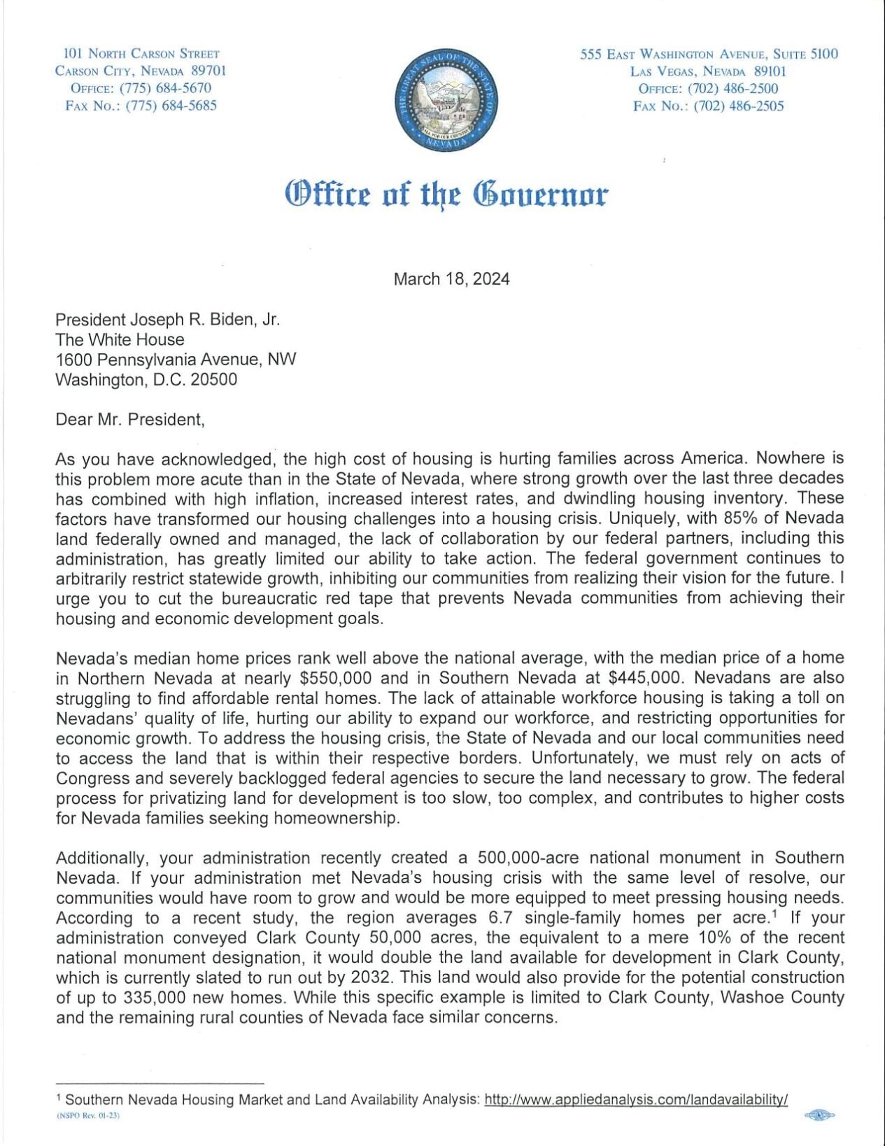 Governor Lombardo Urges President Biden to Open More Federal Land for ...