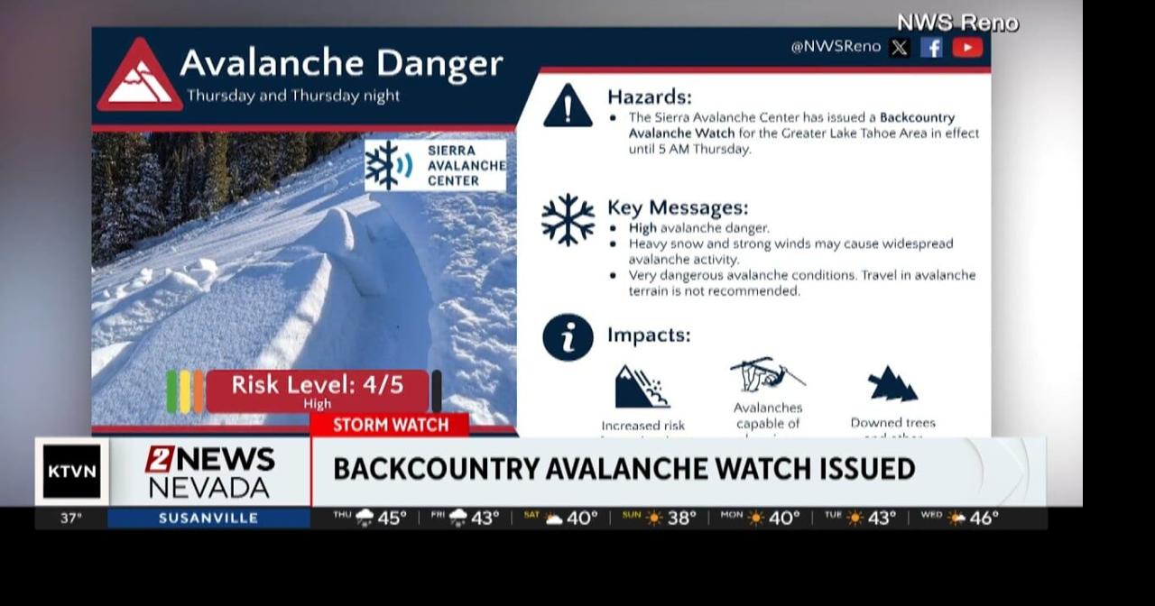 National Weather Service-Reno puts out avalanche watch warning for ...