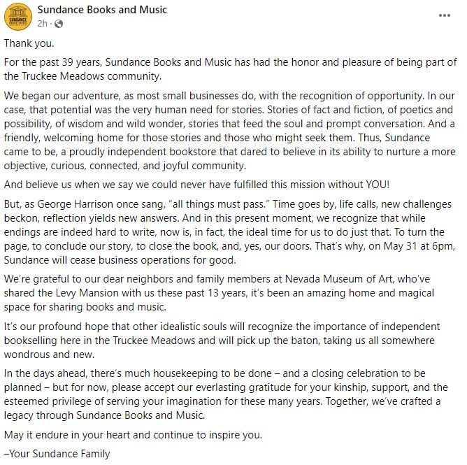 Sundance Bookstore to Close, Owner Thanks Community | News | 2news.com