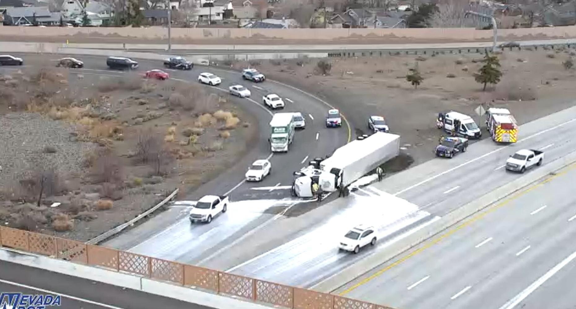 On-ramp reopens after semi-truck rollover crash; US-395 north to I-80 ...