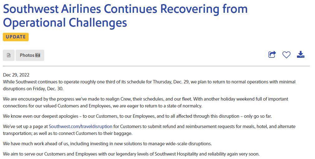 Southwest Says Expects To Return To Normal Operations Friday News