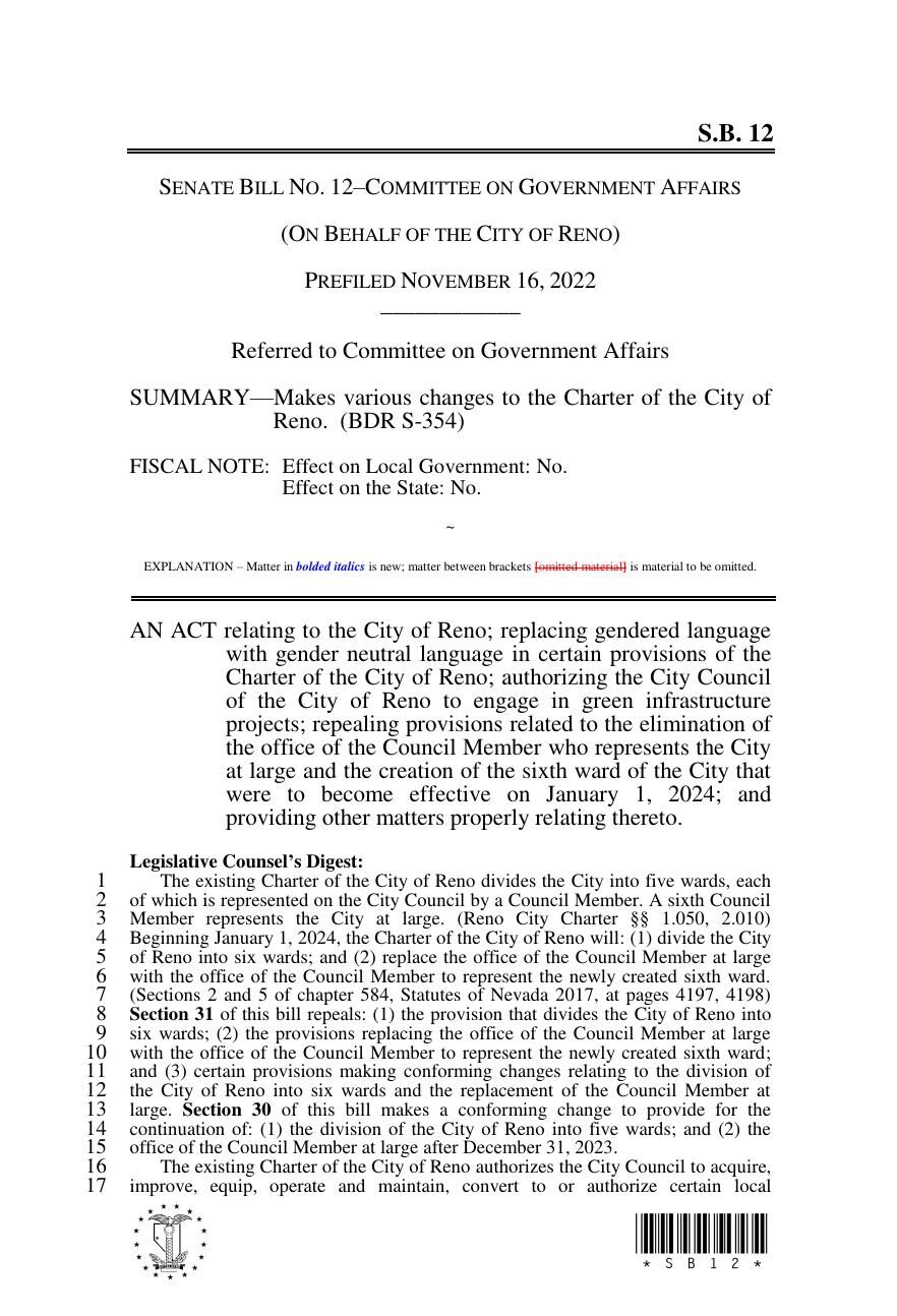 Reno set to add 6th ward after SB 12 fails in committee | News | 2news.com