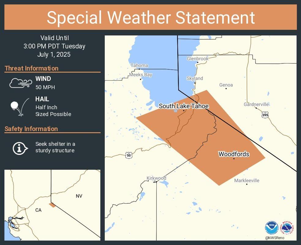 Thunderstorm warning issued for parts of Lake Tahoe and Reno areas ...