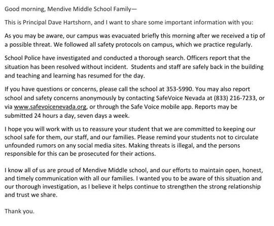 Mendive Middle School Temporarily Evacuated While Police Investigated ...