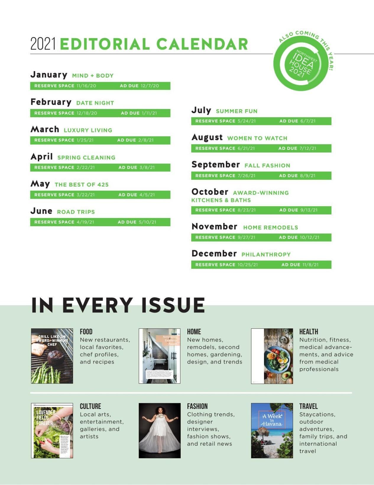 425 Magazine 2021 Editorial Calendar | | 425magazine.com