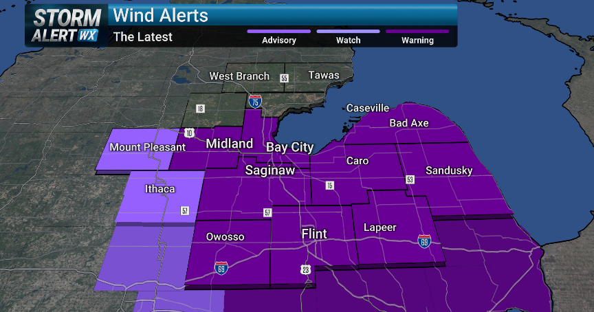 Alert Day: Mid-Michigan under High Wind Warning for most of Monday ...