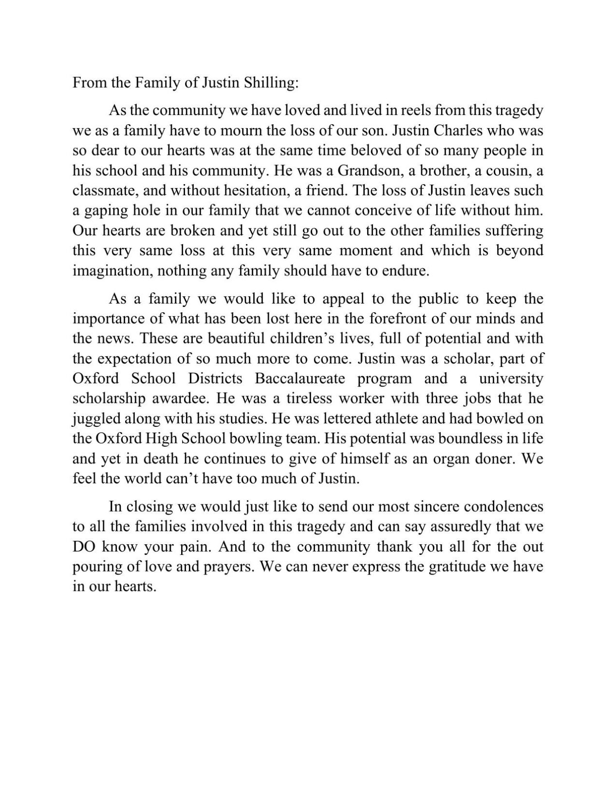 Family of Oxford High School shooting victim donated his organs after ...