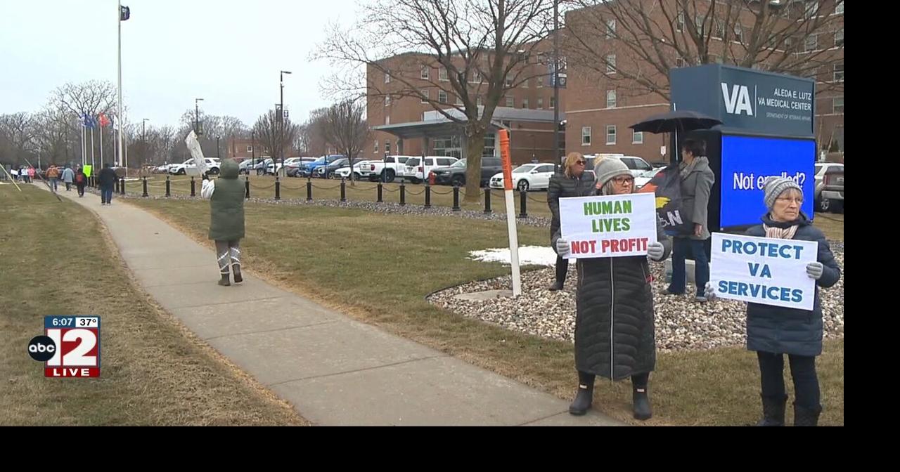 Two dozen people protest job cuts outside Saginaw VA hospital | Local ...