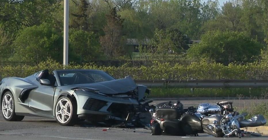 corvette backs into motorcycle