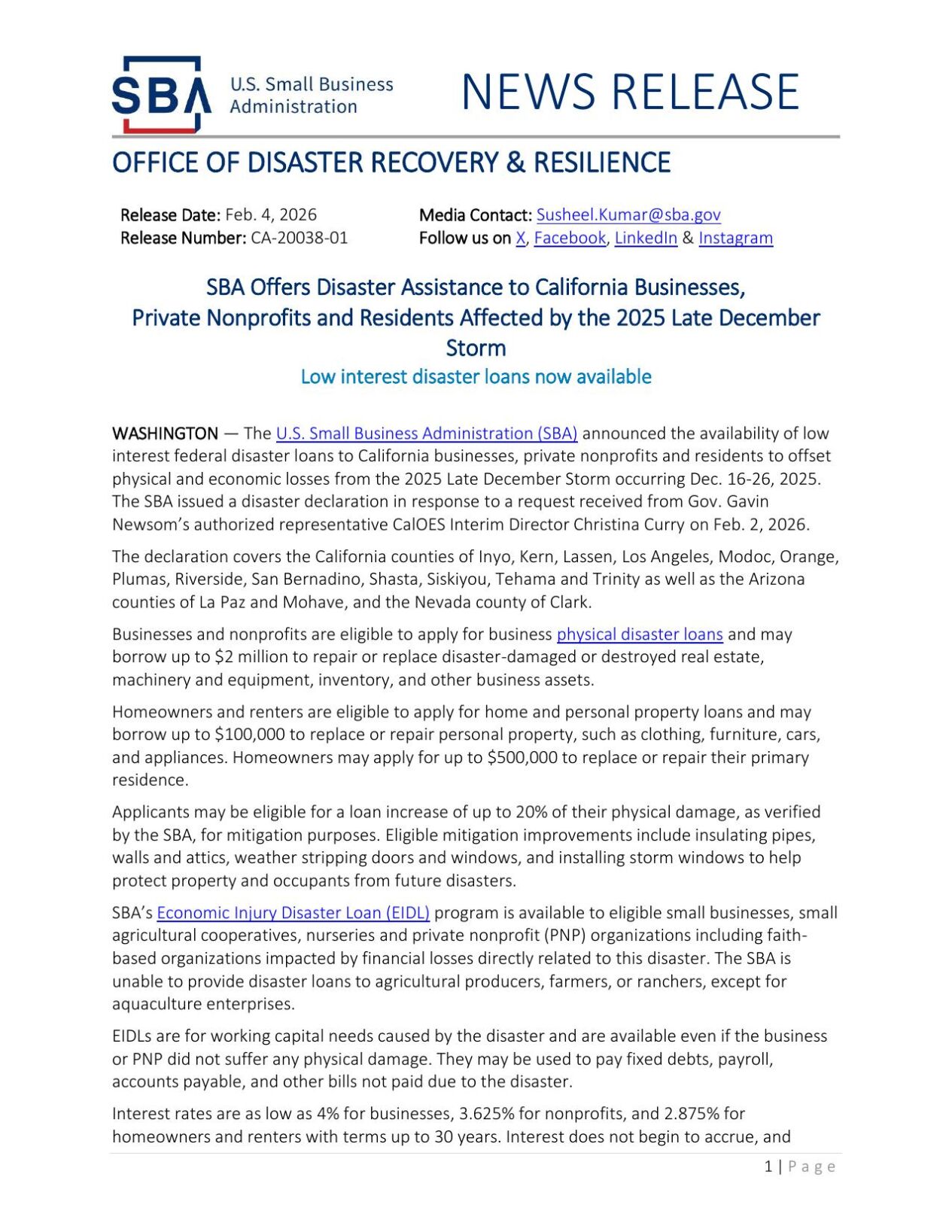 Disaster Loan Outreach Center opening at Redding City Hall on Friday ...