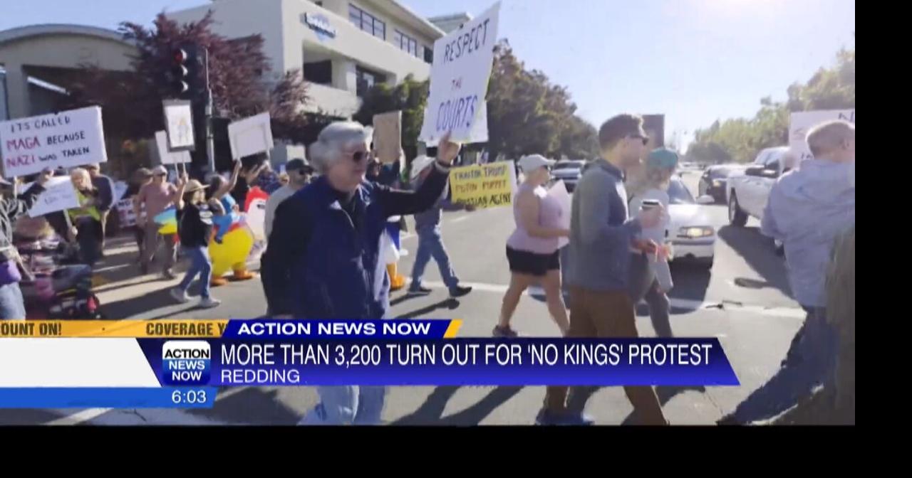 Thousands protest at Redding City Hall for 'No Kings' rally | Video ...