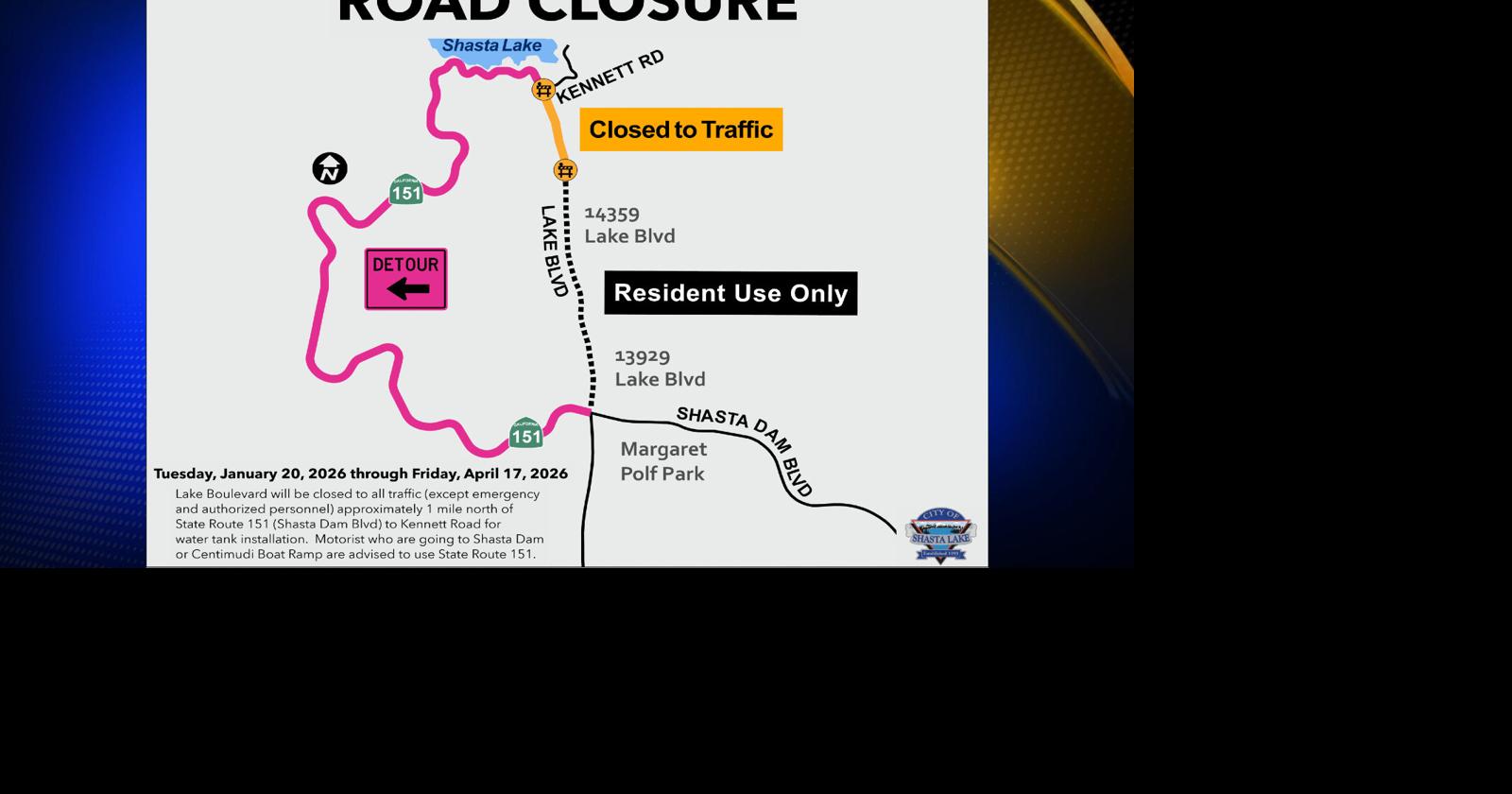 Lake Boulevard in City of Shasta Lake to be closed for several months ...