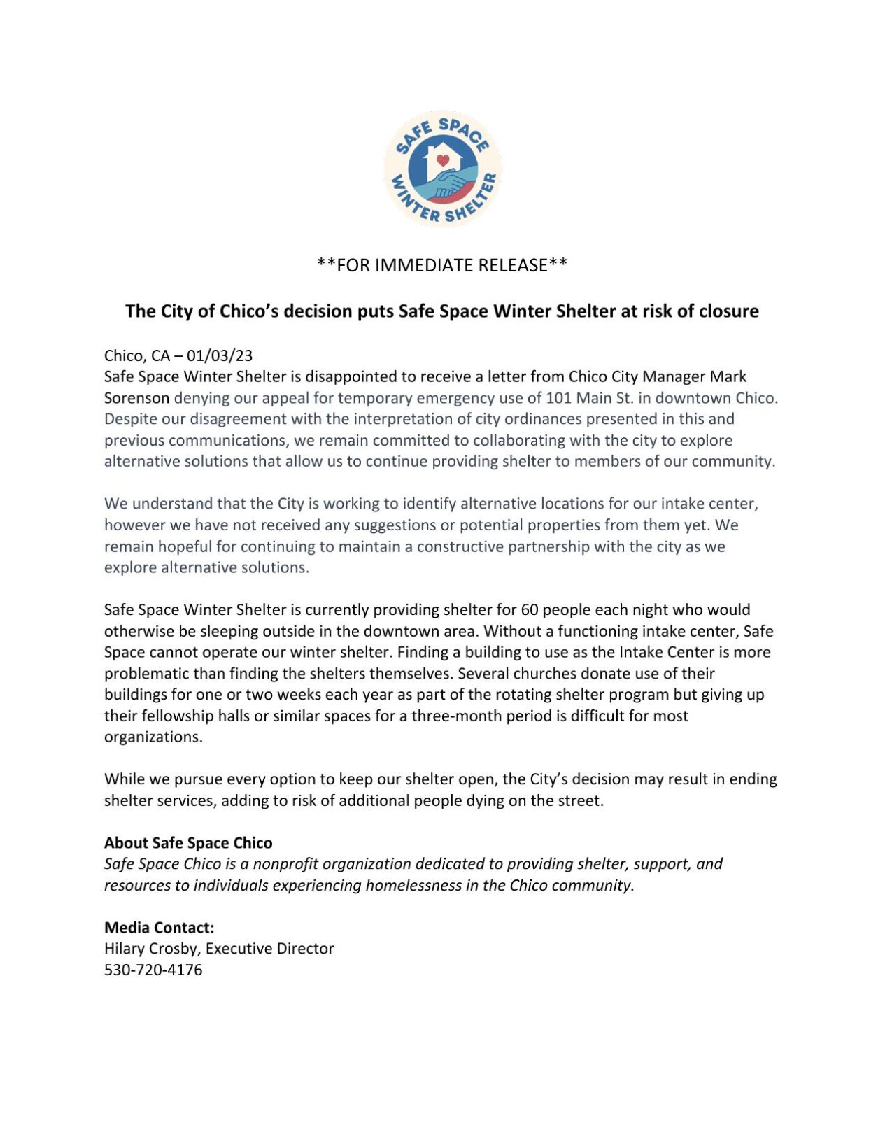 Safe Space Chico continues to operate intake center, despite being ...