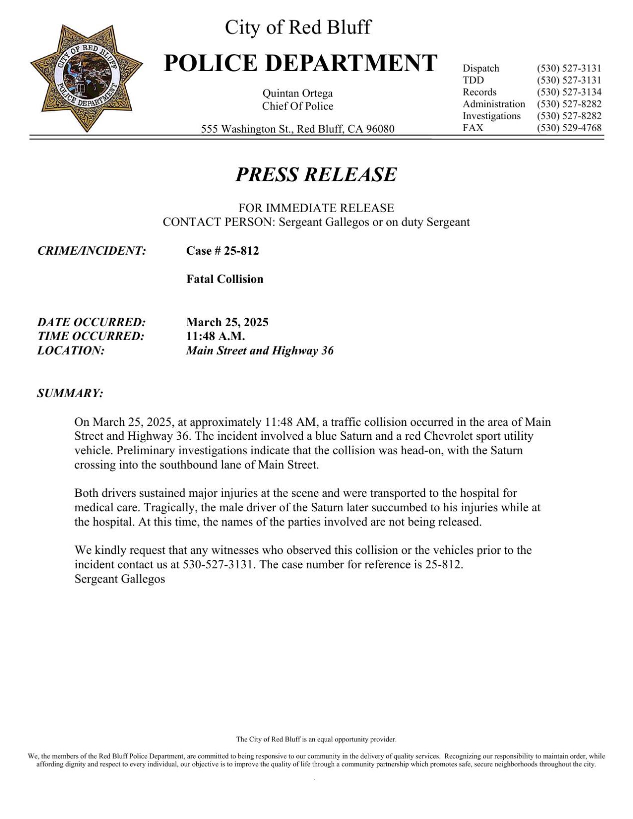 Red Bluff Police investigating deadly head-on crash on Main Street ...
