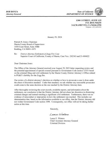 California Attorney General's Office will not take action against ...