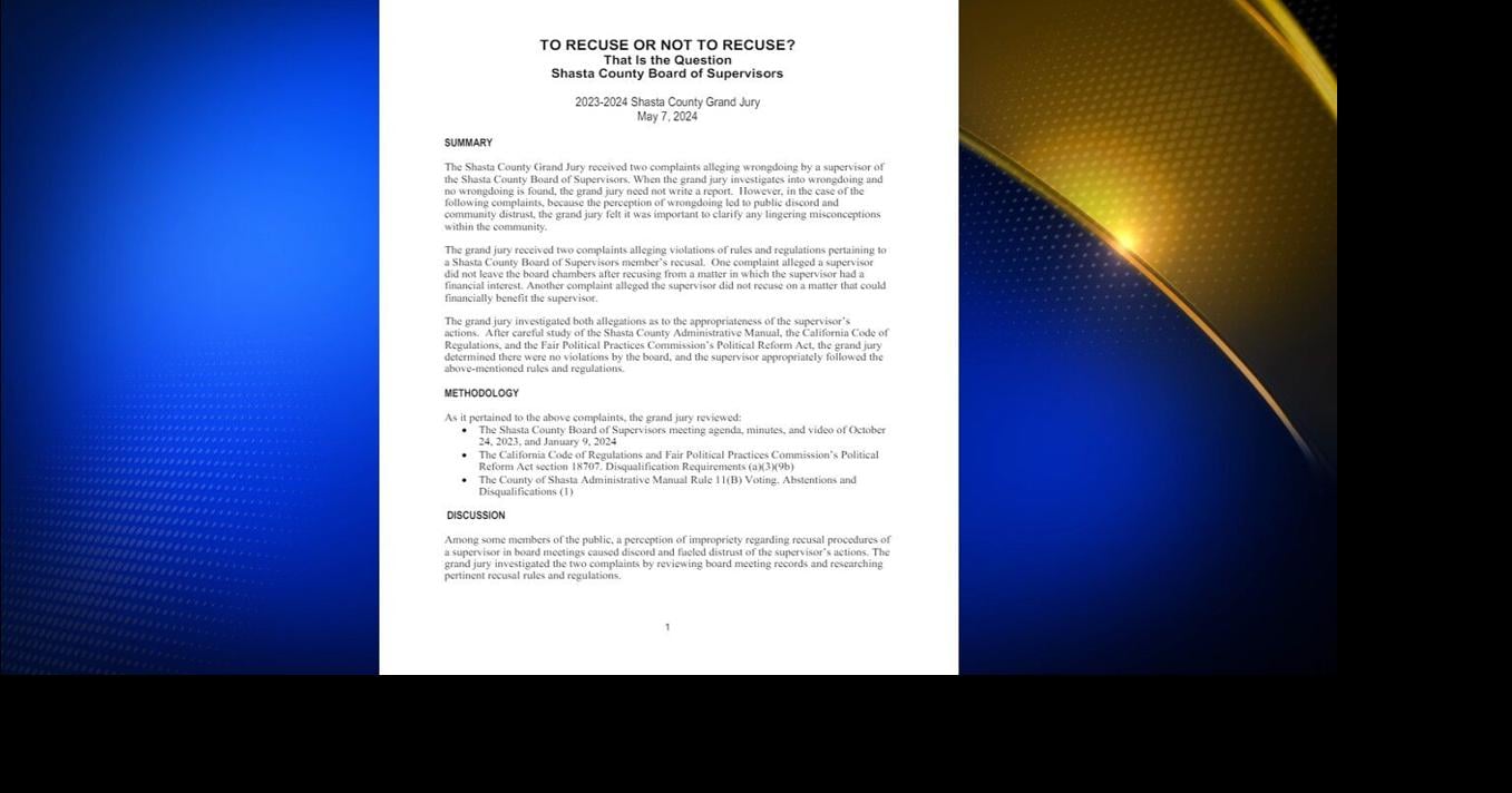 Shasta County Grand Jury releases final report regarding alleged wrongdoing by a supervisor ...