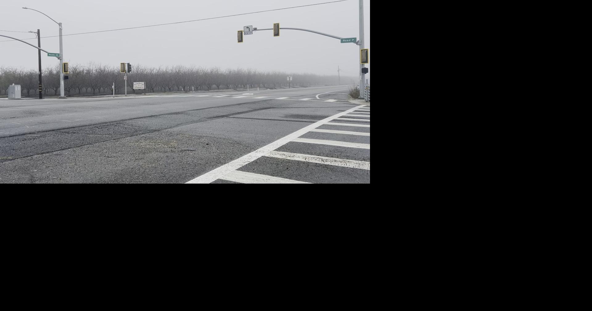 Traffic light at intersection of Highway 32 and County Road P ...