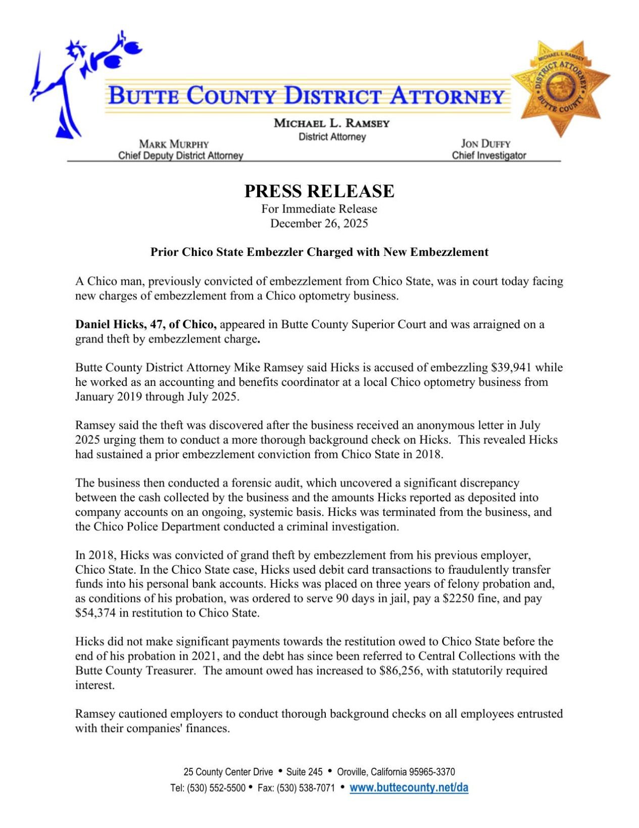 Chico man with prior Chico State embezzlement conviction faces new ...