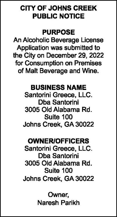 Public Notice: Alcohol Beverage License Application | Legal Notices ...