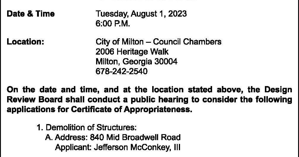 Notice of Public Hearing - Design Review Board | Legal Notices ...