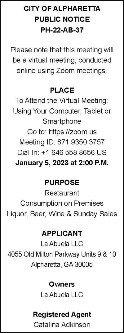 Public Notice: Alcohol Beverage License Application | Legal Notices ...