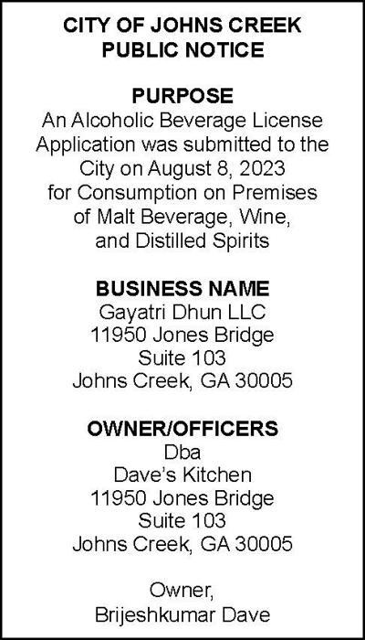 Public Notice: Alcohol Beverage License Application | Legal Notices ...