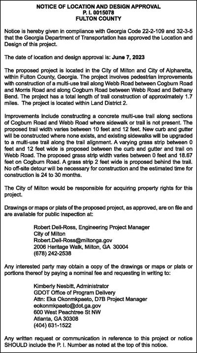 Notice of Location and Design Approval | Legal Notices | appenmedia.com