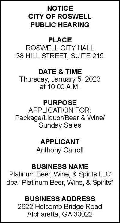 Public Notice: Alcohol Beverage License Application | Legal Notices ...