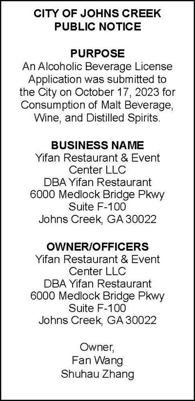 Public Notice: Alcohol Beverage License Application | Legal Notices ...