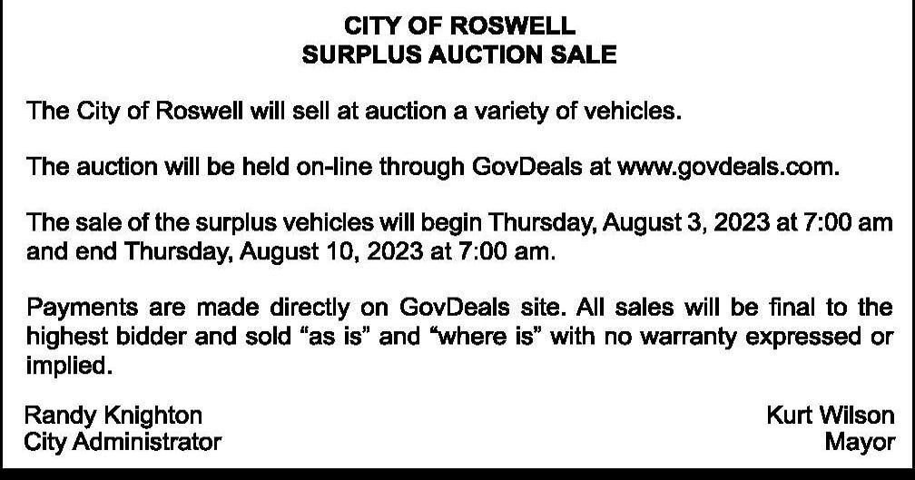 Surplus Auction Sale | Legal Notices | appenmedia.com