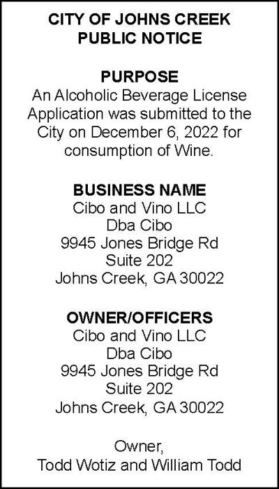 Public Notice: Alcohol Beverage License Application | Legal Notices ...
