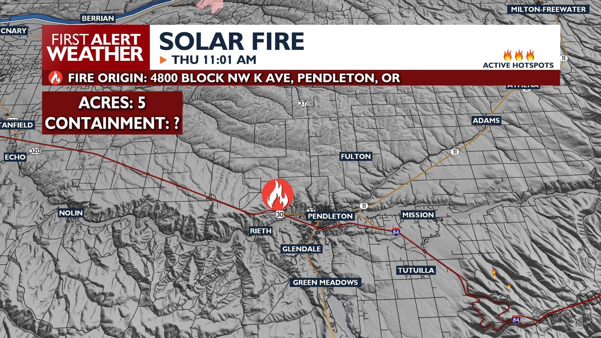 Wildfire breaks out near solar farm on westside of Pendleton, close to ...