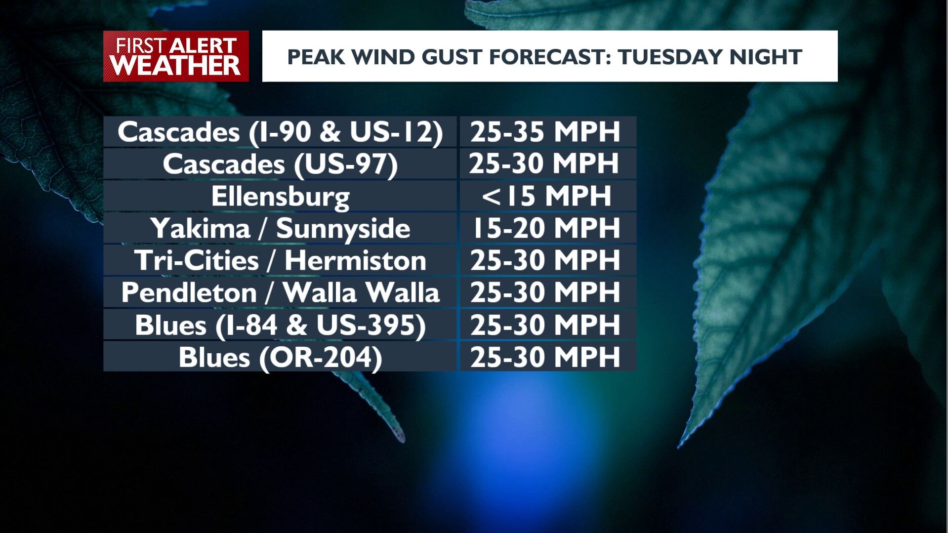 Tuesday Night's Wind Forecast | | applevalleynewsnow.com