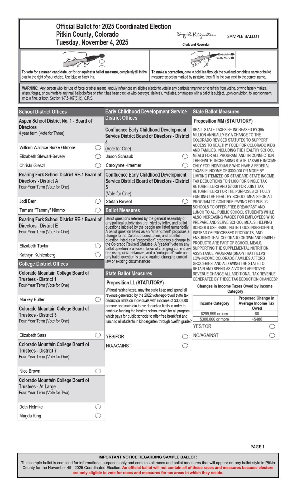 2025 Pitkin County Sample Ballot | | aspendailynews.com