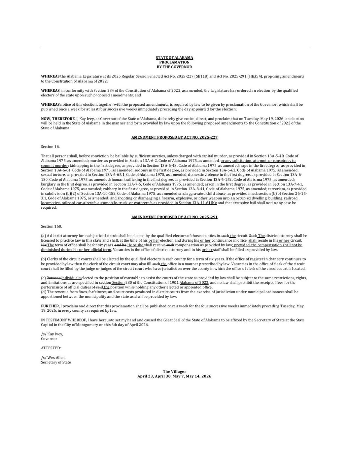 State of Alabama Proclamation by the Governor | Legals | auburnvillager.com