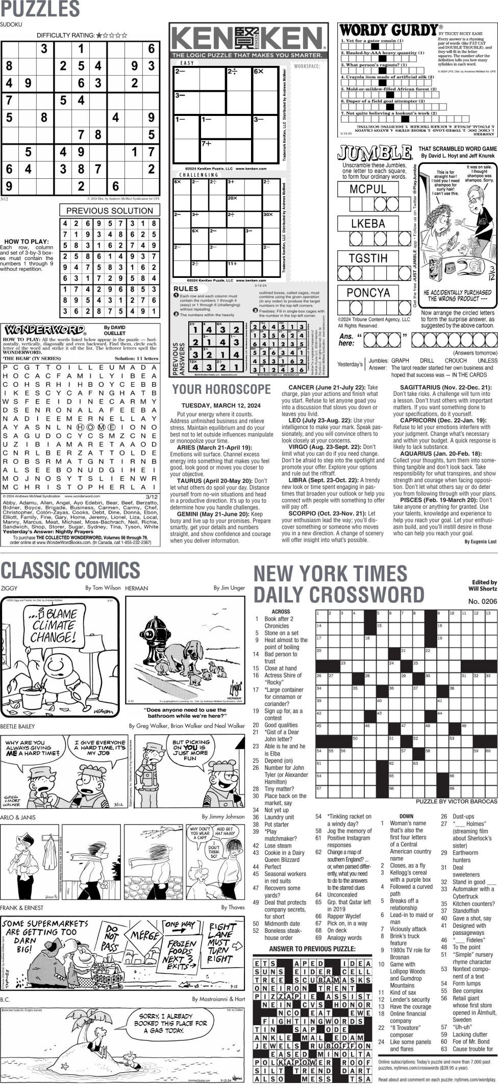 Puzzles, March 12, 2024 | Puzzles Comics | avpress.com
