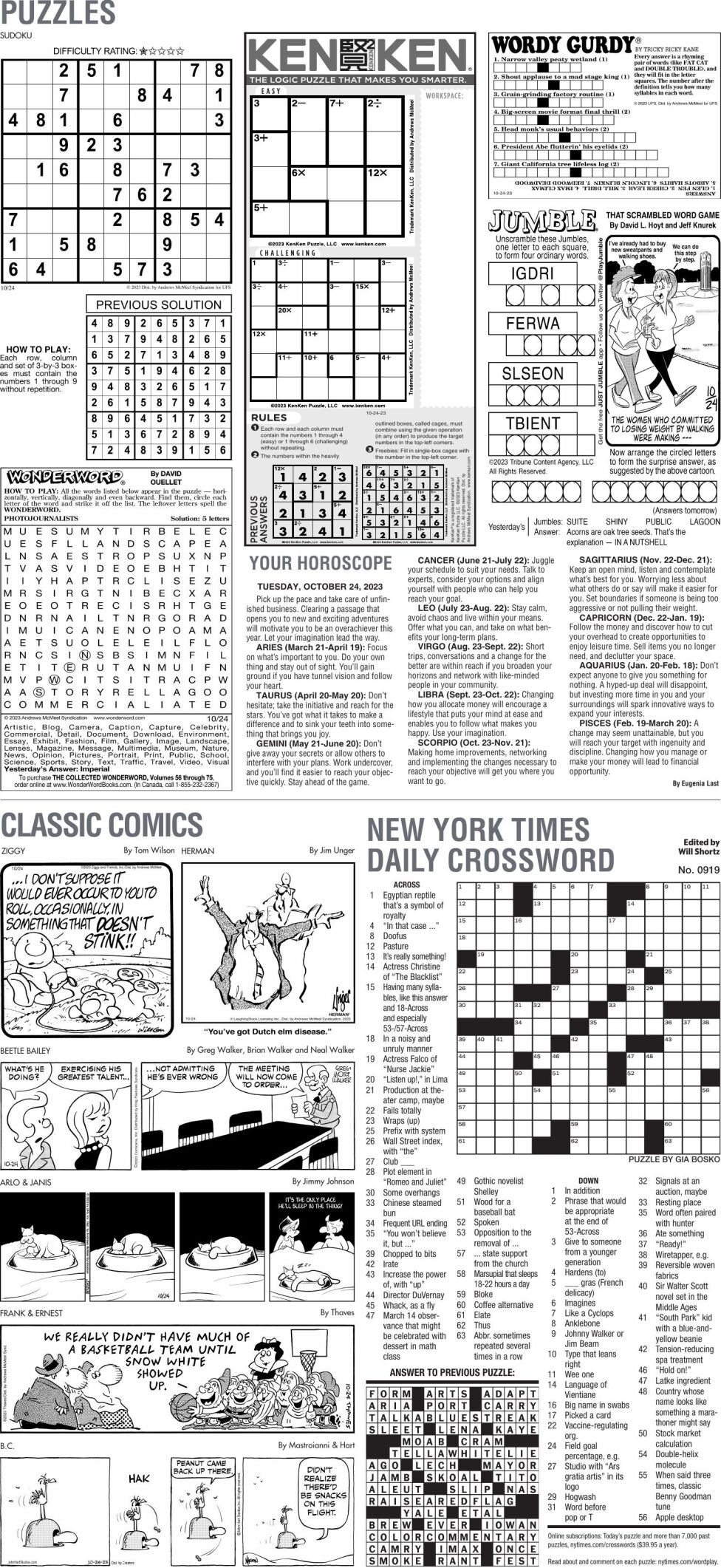 Puzzles, Oct. 25, 2023 | Puzzles Comics | avpress.com