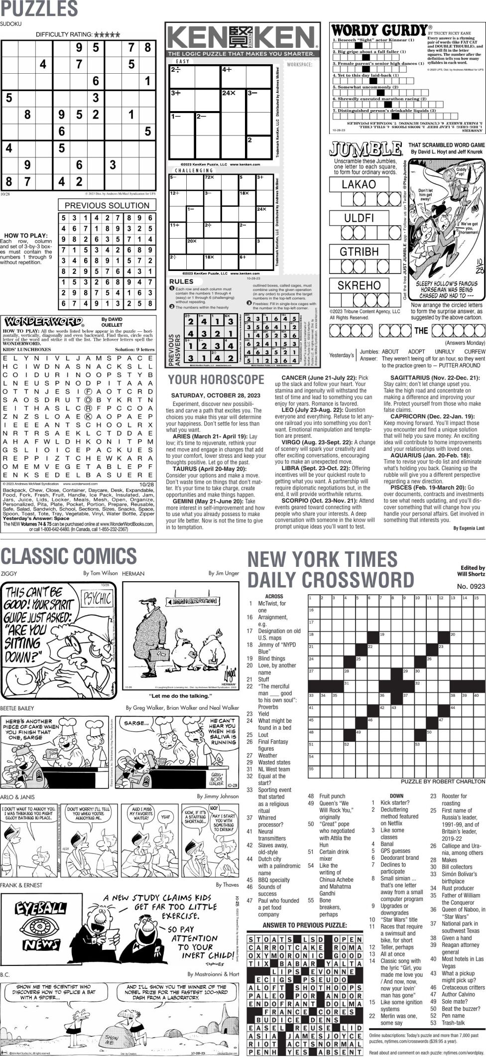 Puzzles, Oct. 28, 2023 | Puzzles Comics | avpress.com