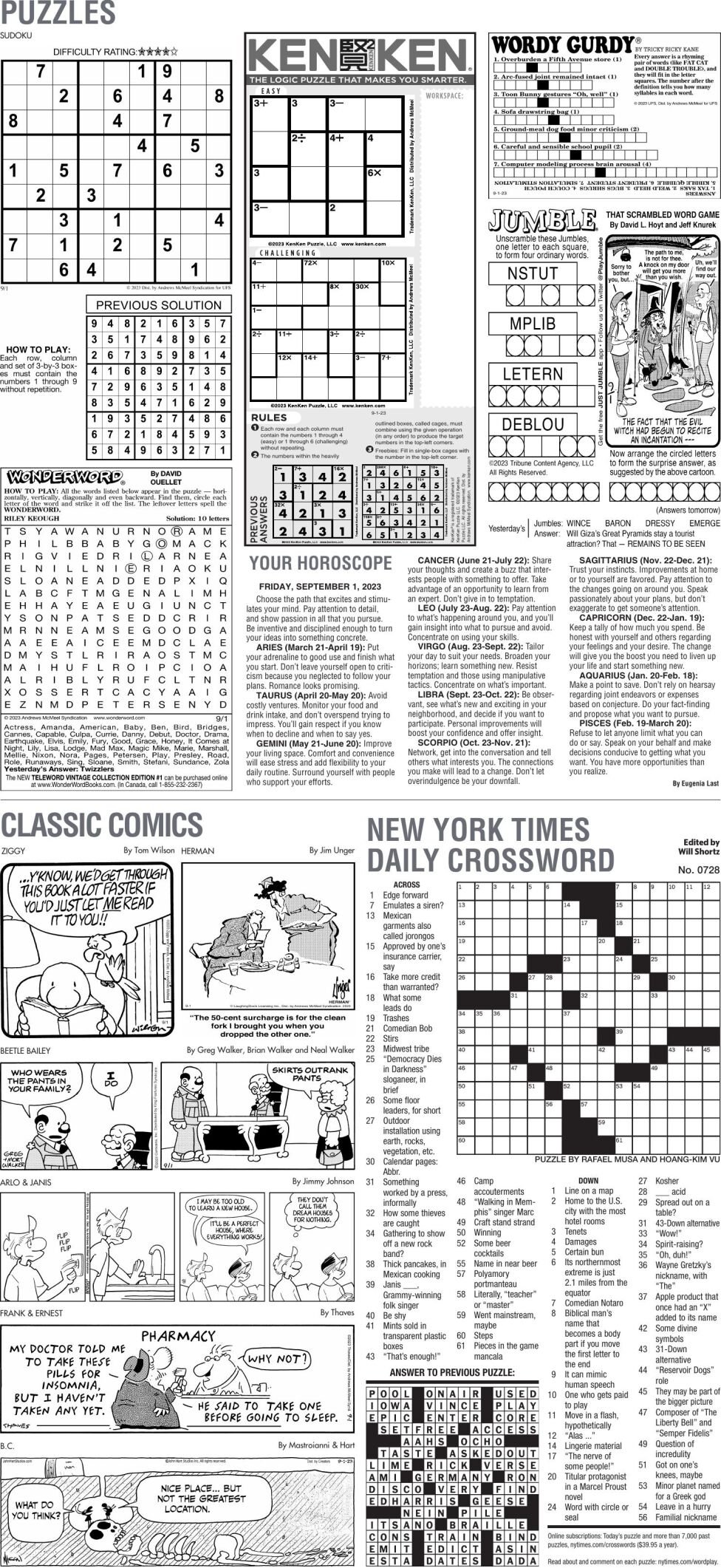 Puzzles, Sept. 1, 2023 | Puzzles Comics | avpress.com