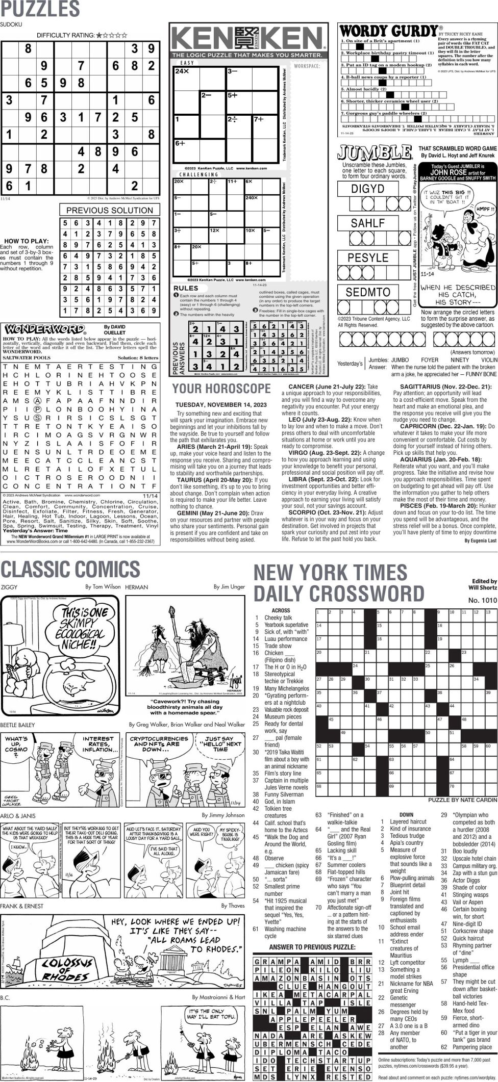 Puzzles, Nov. 14, 2023 | Puzzles Comics | avpress.com