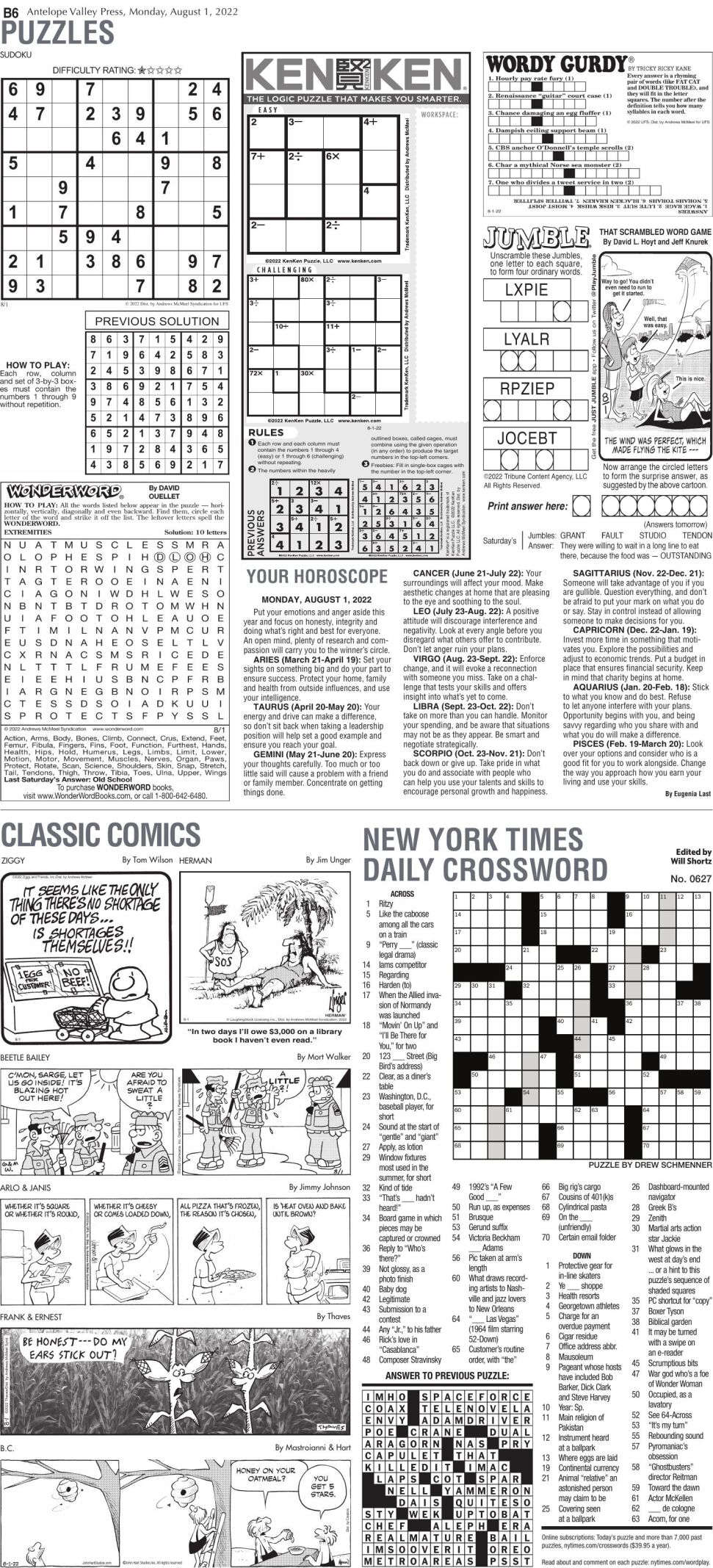 Puzzles, August 1, 2022 | Puzzles Comics | avpress.com