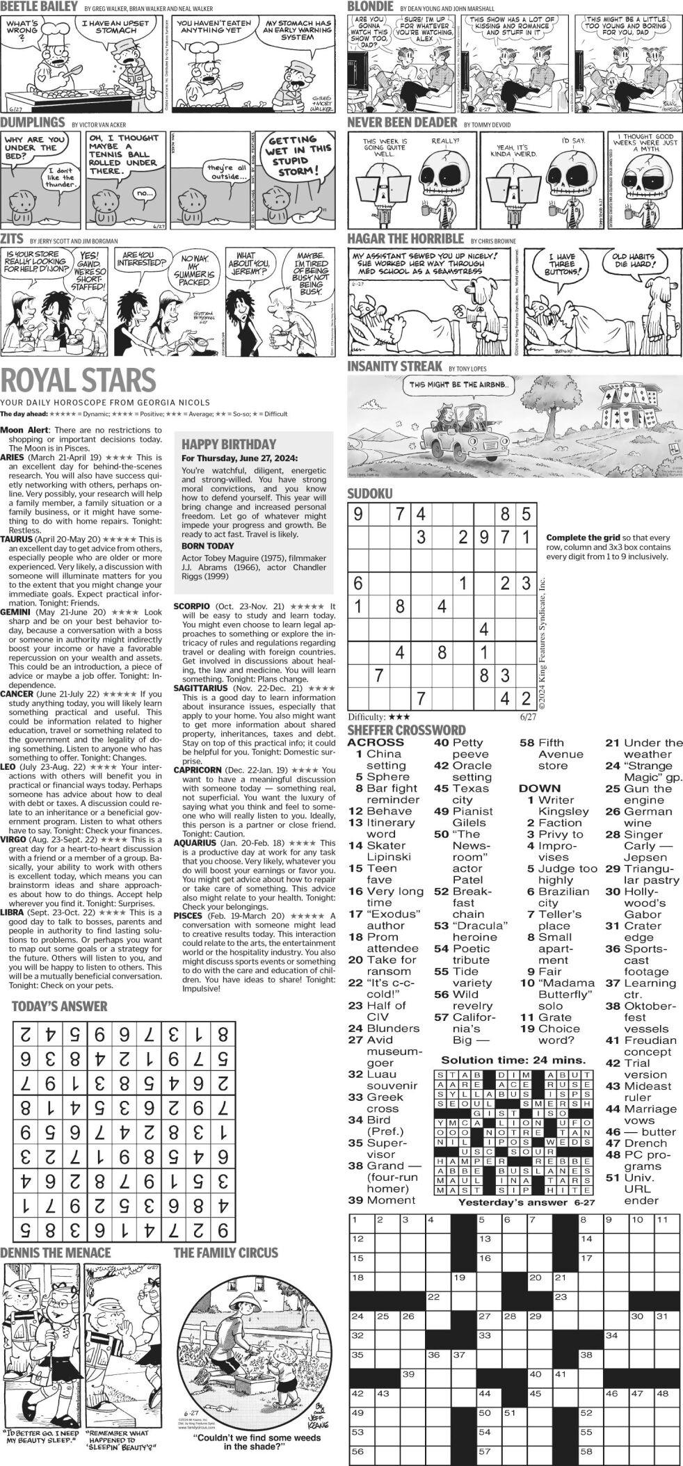 Comics/Puzzles, June 27, 2024 | Puzzles Comics | avpress.com