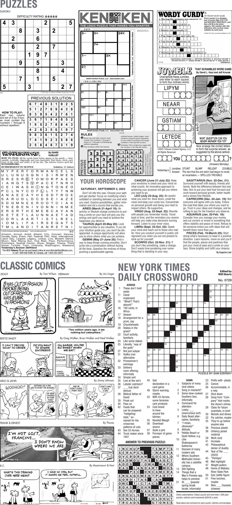 Puzzles, Sept. 2, 2023 | Puzzles Comics | avpress.com