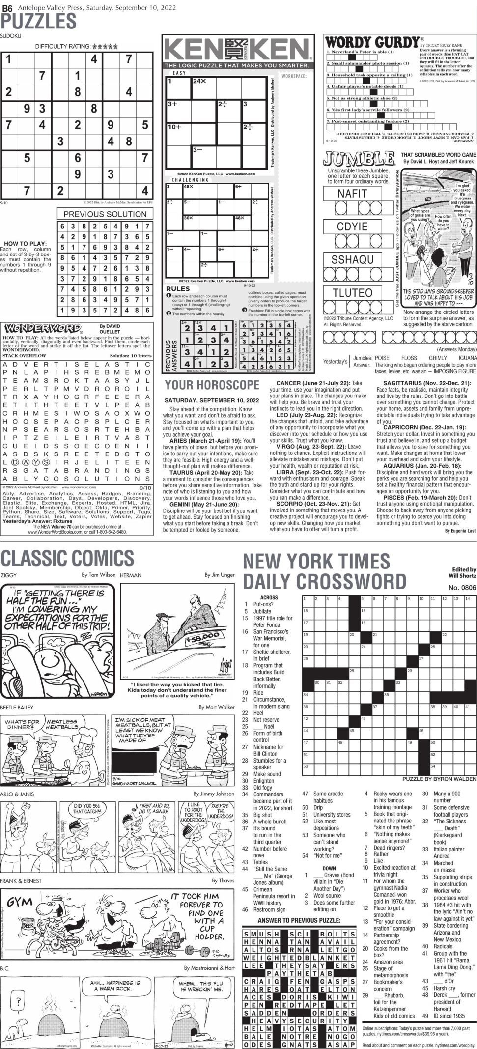 Puzzles, Sept. 10, 2022 | Puzzles Comics | avpress.com