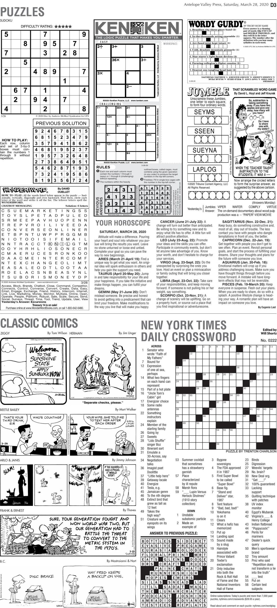 March 28, 2020, Puzzles | Puzzles Comics | avpress.com