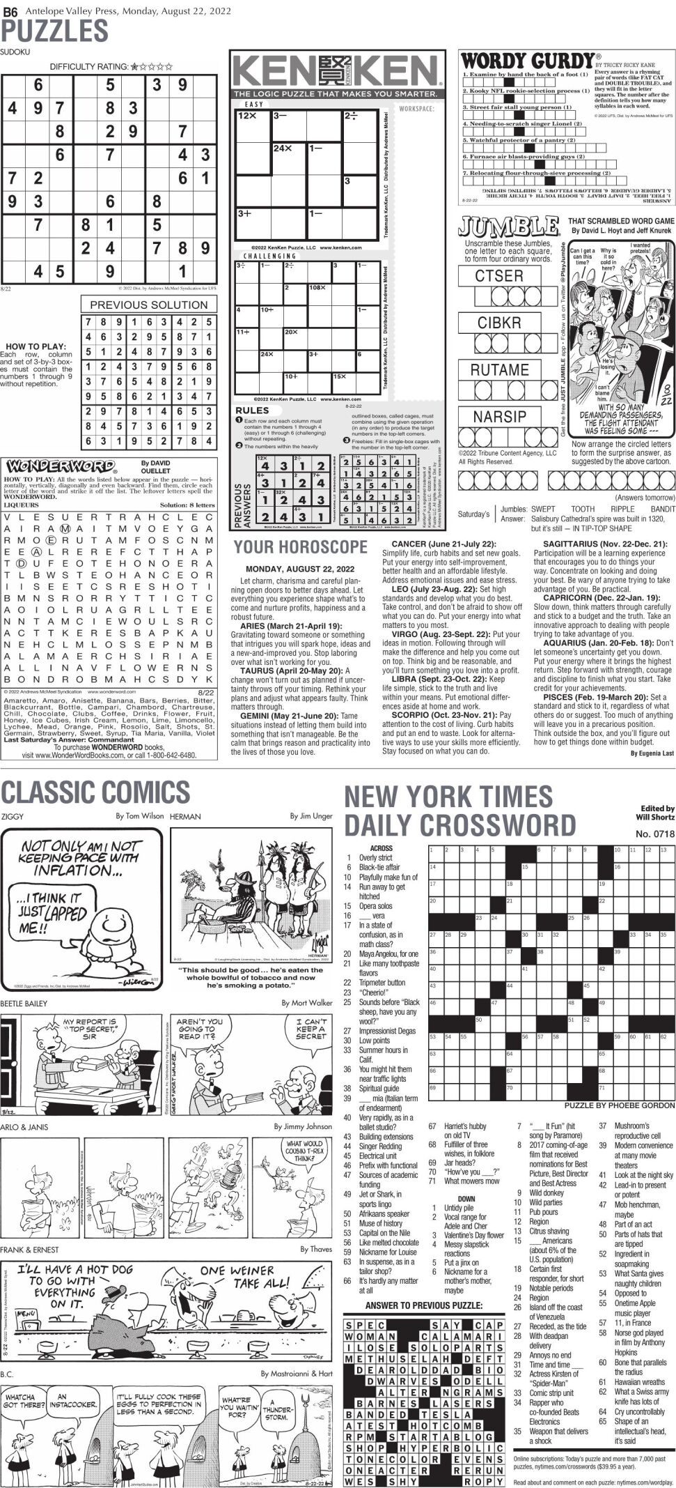 Puzzles, Aug. 22, 2022 | Puzzles Comics | avpress.com