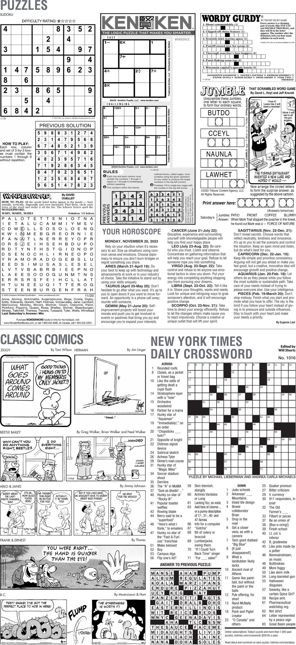 Puzzles, Nov. 20, 2023 | Puzzles Comics | avpress.com